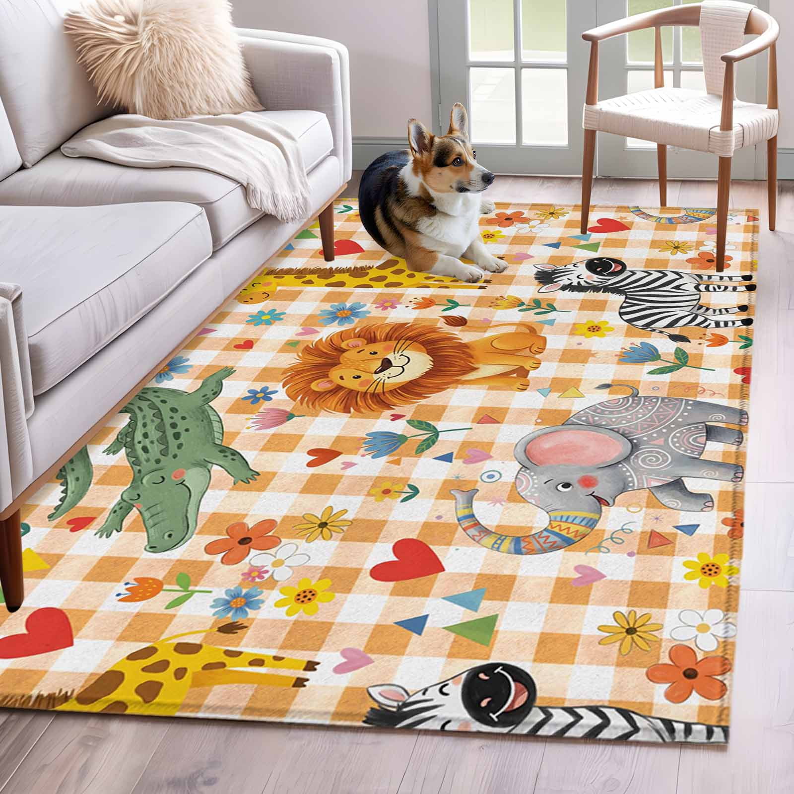 Colorful Animals Flowers Area Rugs 4'x6', Washable Small Throw Rugs for ...