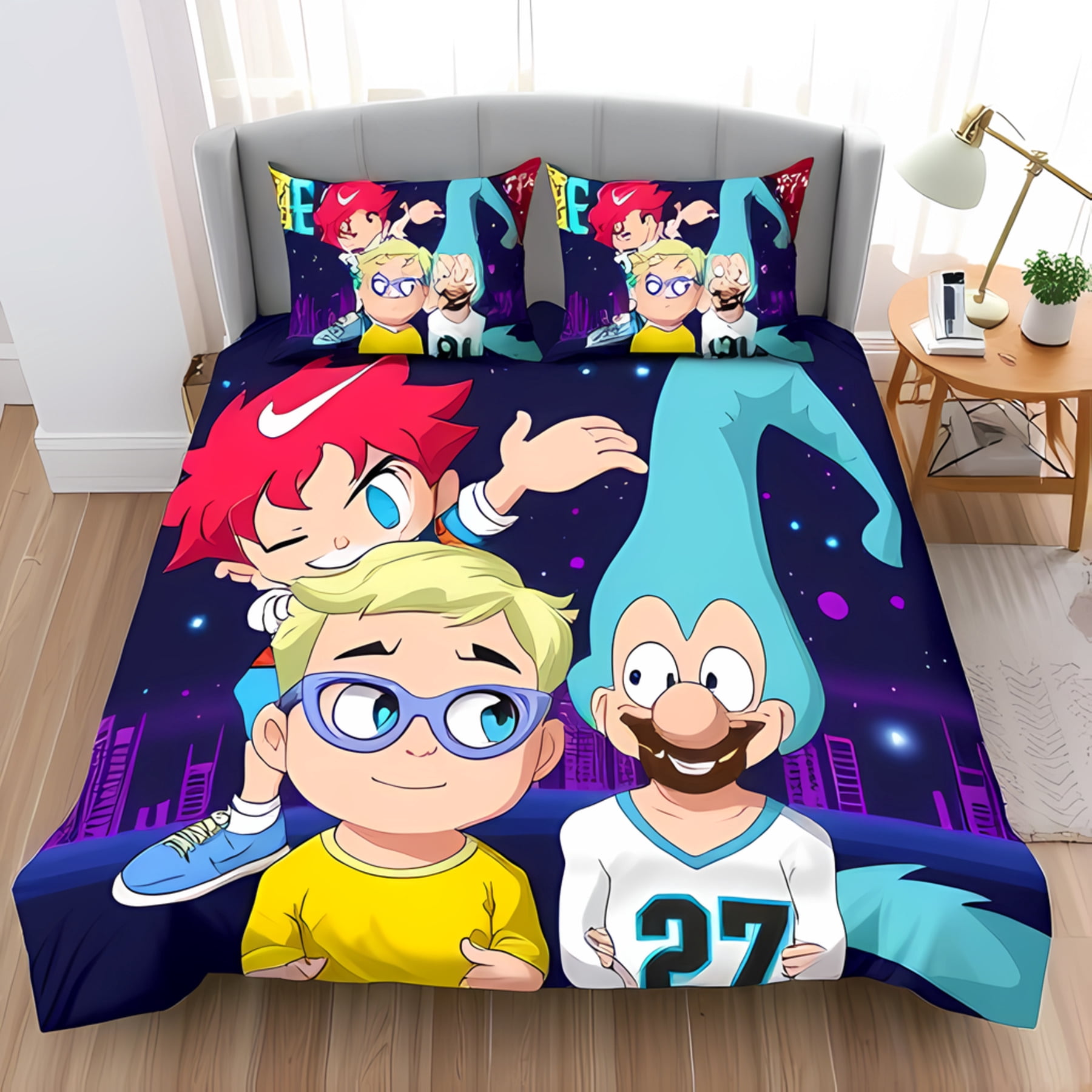 Colorful Animated Characters 3-Piece Duvet Cover Set with Matching ...