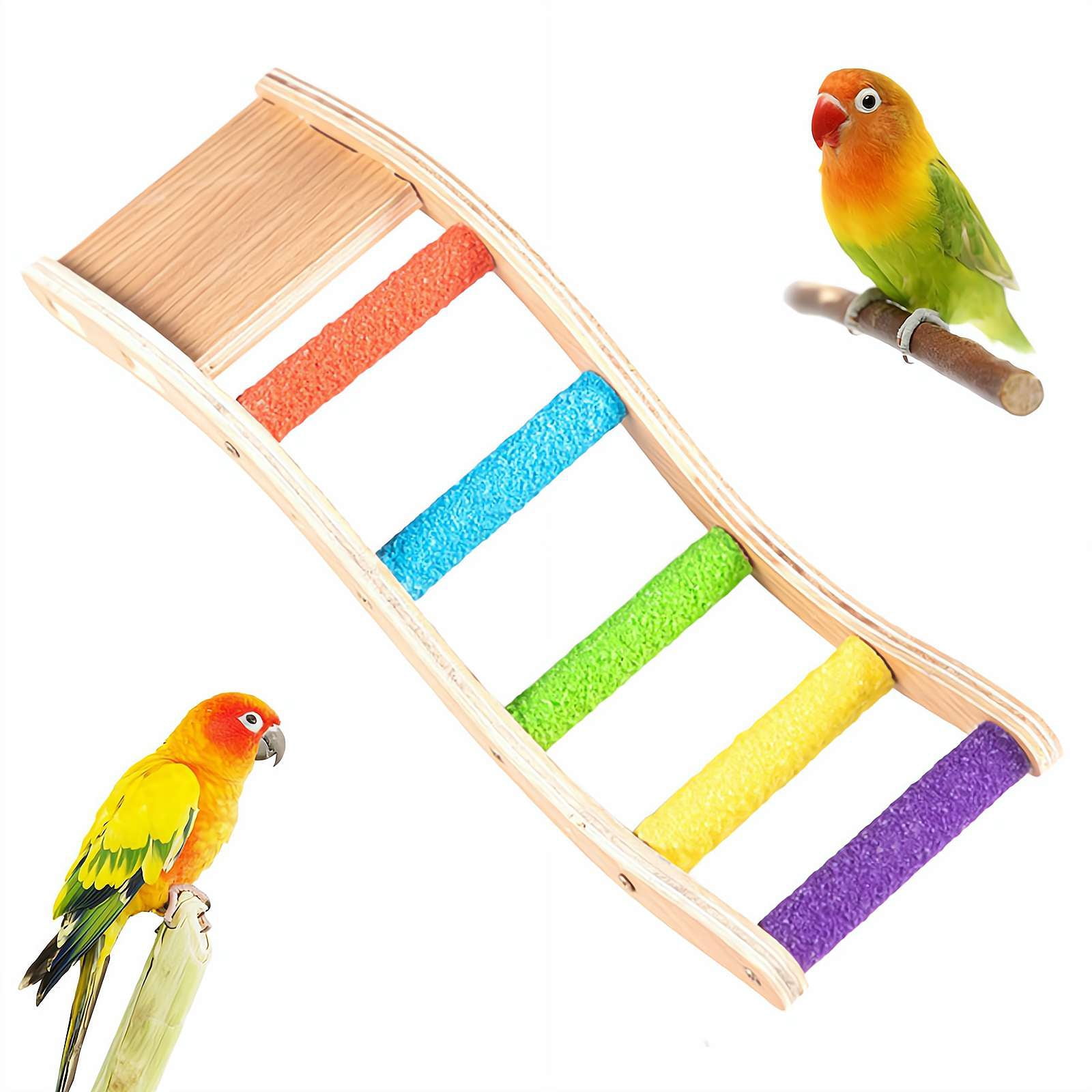 Colorful Anti-Slip Wooden Bird Ladder & Perch, Natural Claw Trimming ...