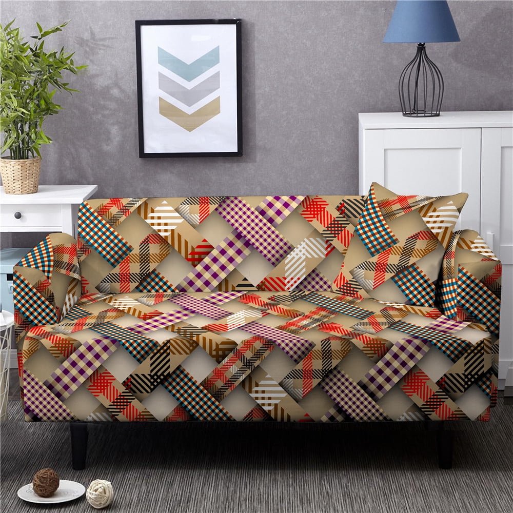 Colorful Anti-dust Plaid Print Sofa Cover Geometric Couch Cover All ...
