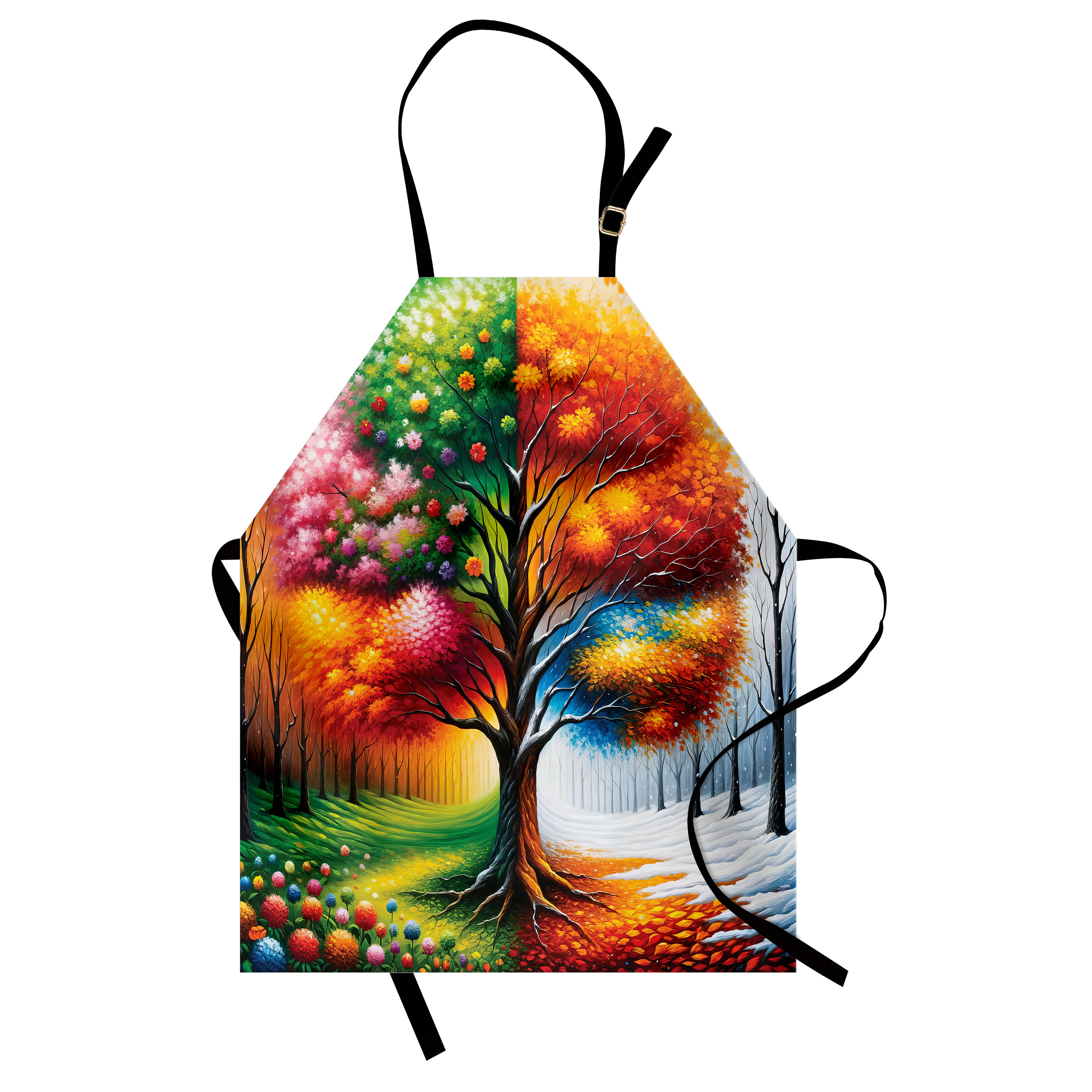 Colorful Apron, Dreamy Artwork of 4 Season with Winter Woods and Meadow ...