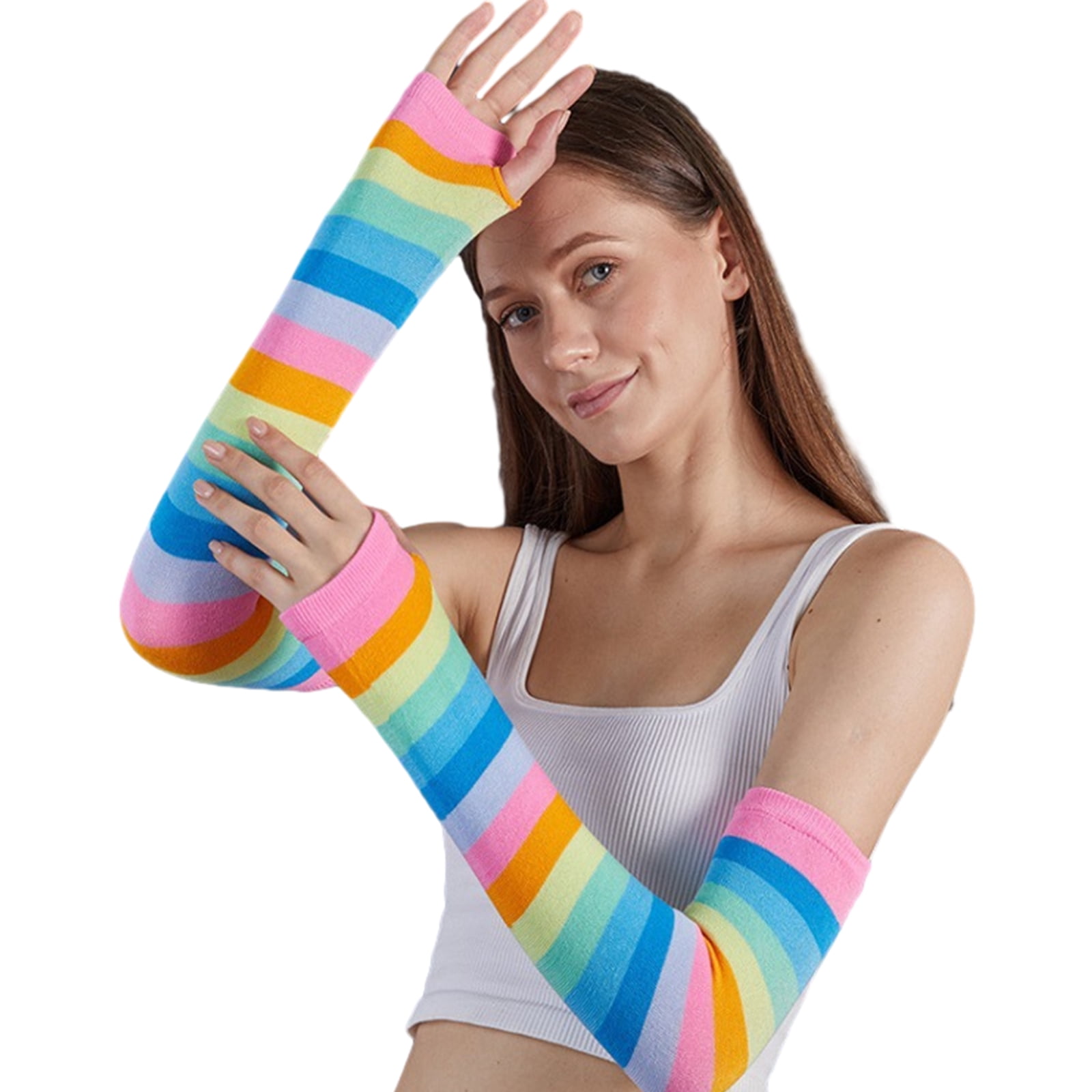 Colorful Arm Gloves Festival Holiday Stripe Gloves for Cosplay Party ...