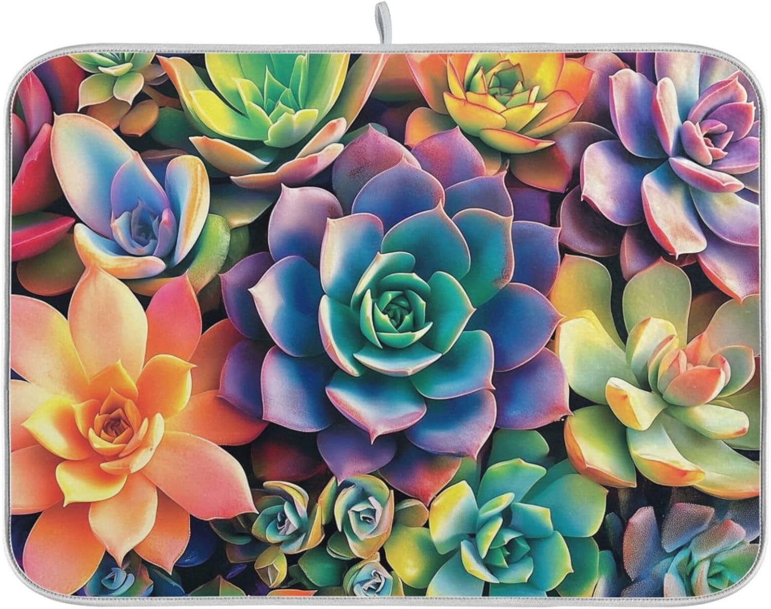 Colorful Array Succulents Plants Flowers Dish Drying Mat for Kitchen ...