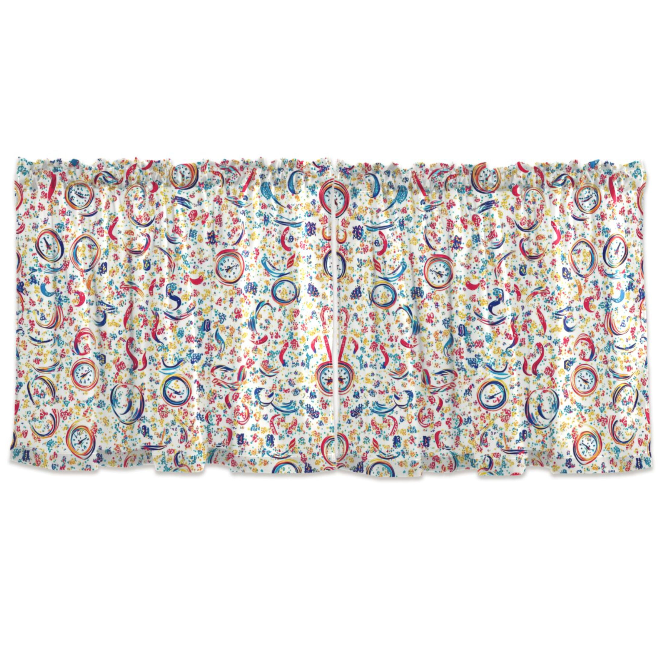 Colorful Art Clocks Tier Curtains for Kitchen 57x36 Inch Semi Sheer ...