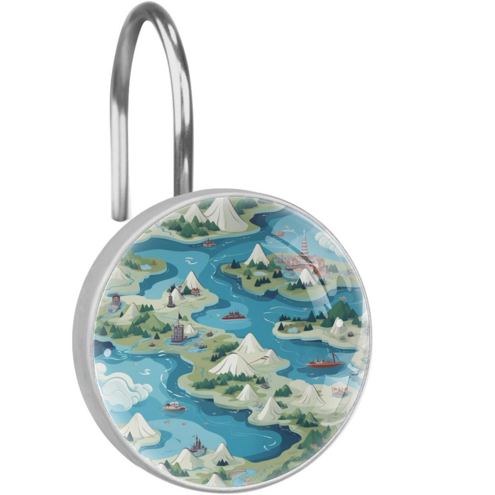 Colorful Art Map Patterns Decorative Shower Curtain Hooks – Resin ...