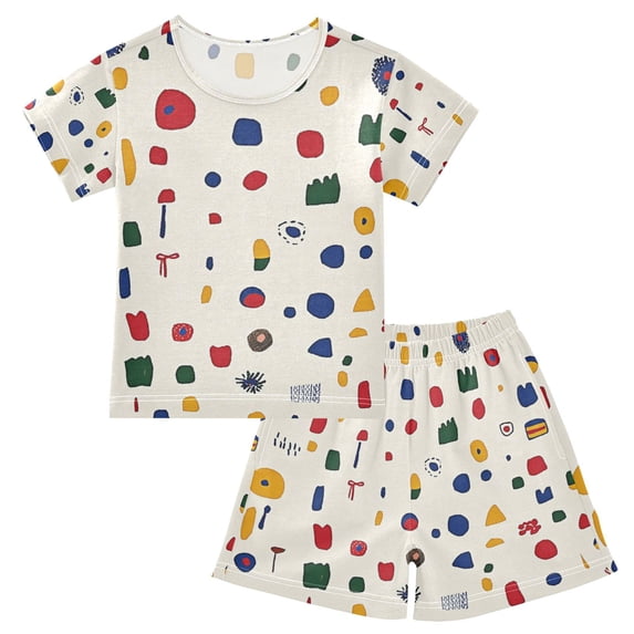 Colorful Art Shapes Pattern Summer Pajama Set Soft Cotton Short Sleeve ...