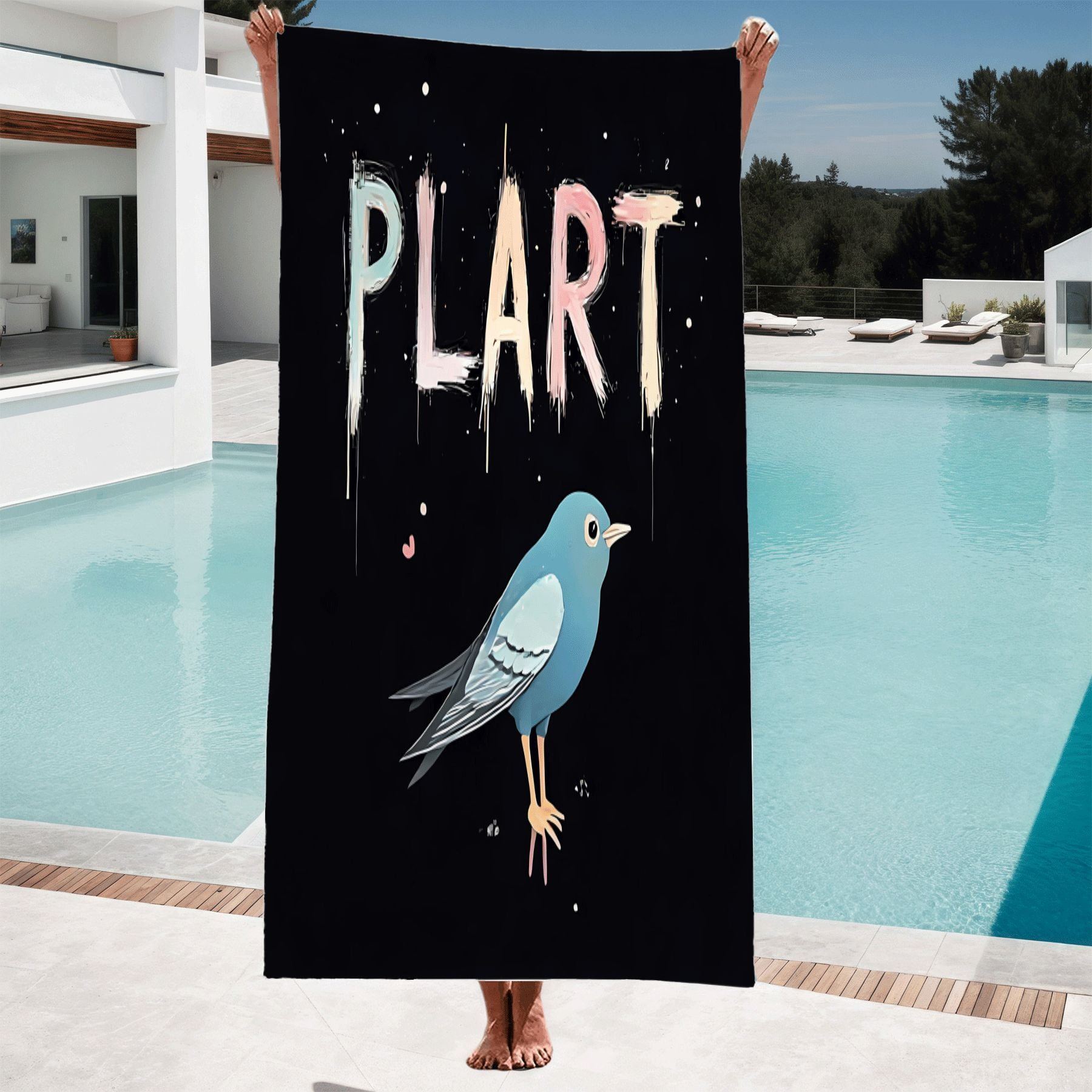 Colorful Artistic Blue Bird Design Beach Towel - Stylish Pool & Travel ...