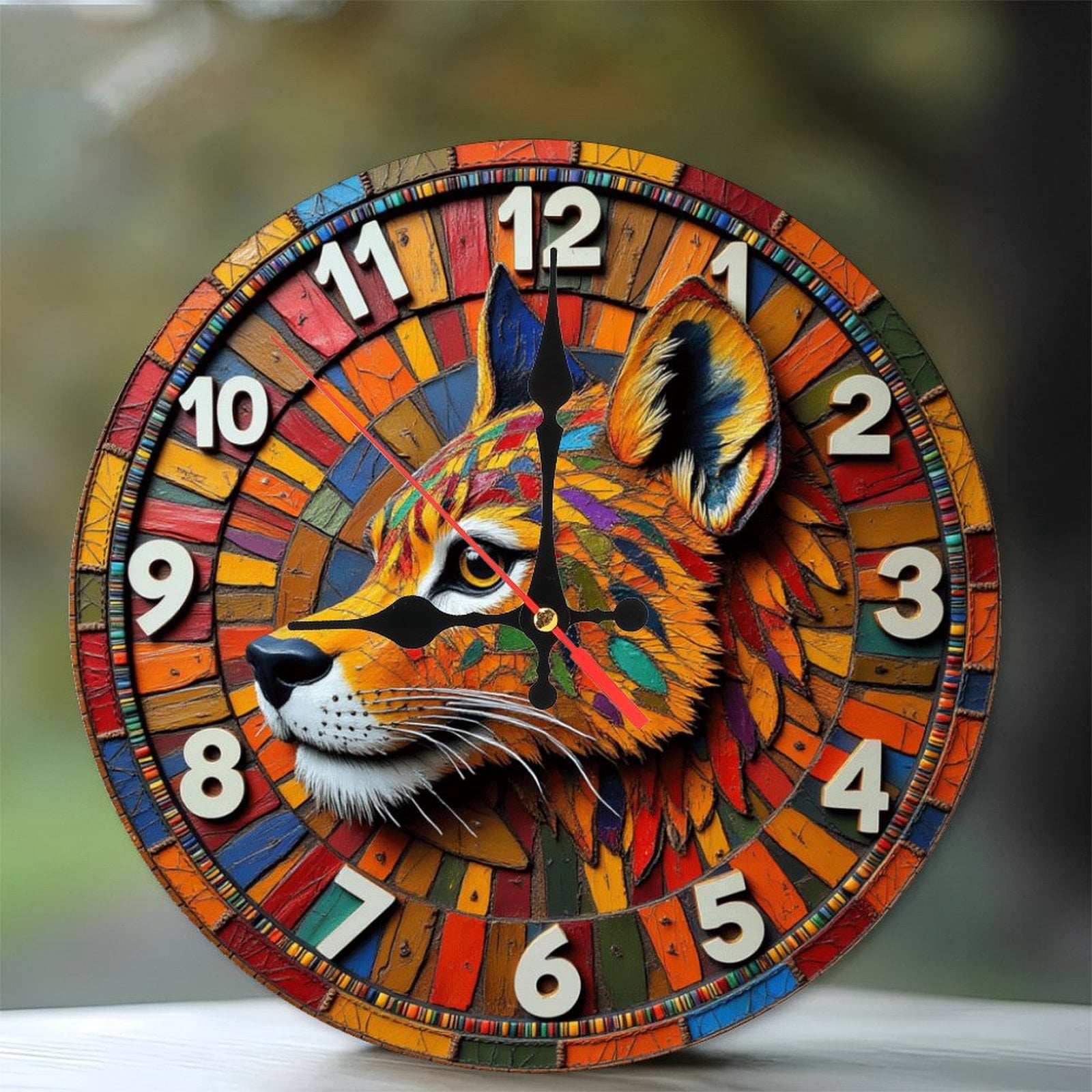 Colorful Artistic Lion Wall Clock Decorative Design 10-Inch Silent ...