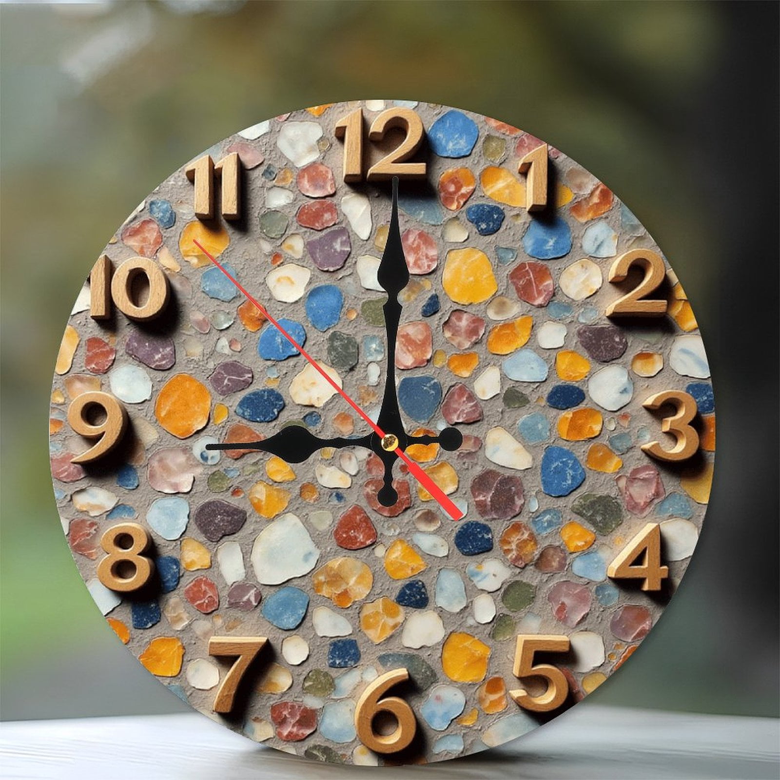 Colorful Artistic Wall Clock with Wooden Numbers 10-Inch Silent Wooden ...