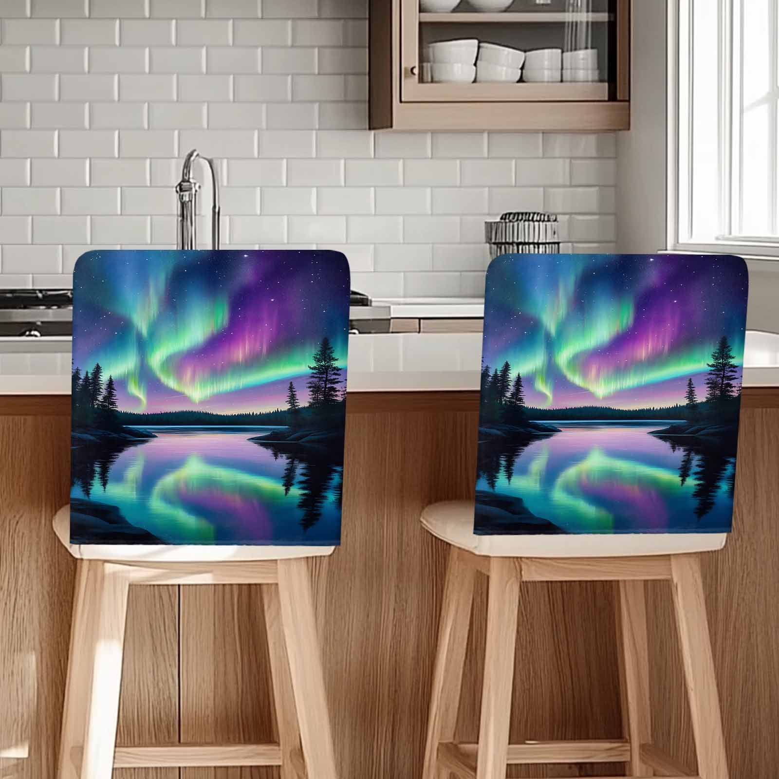 Colorful Aurora Chair Covers Set of 4 Starry Sky Lake Nature Forest ...