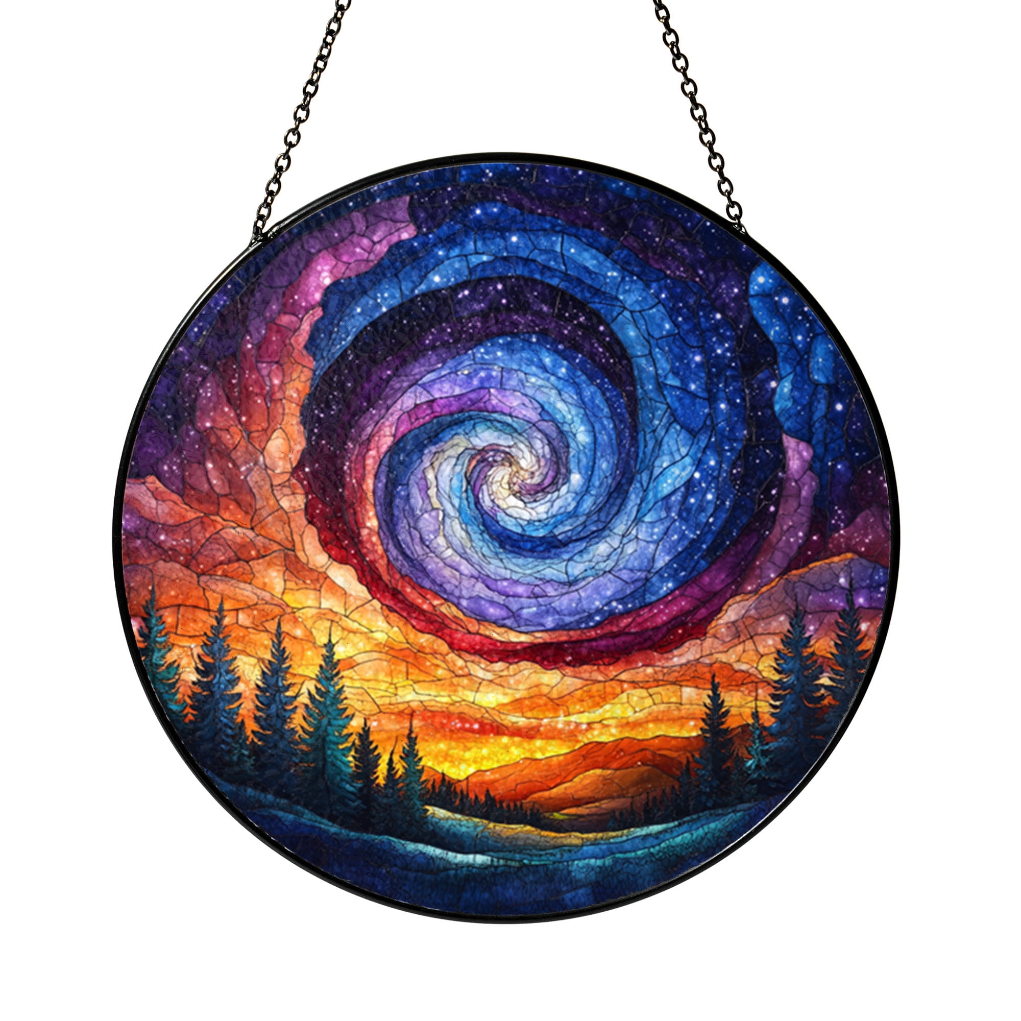 Colorful Aurora Landscape Window Hanging – Stained Glass Style Art ...
