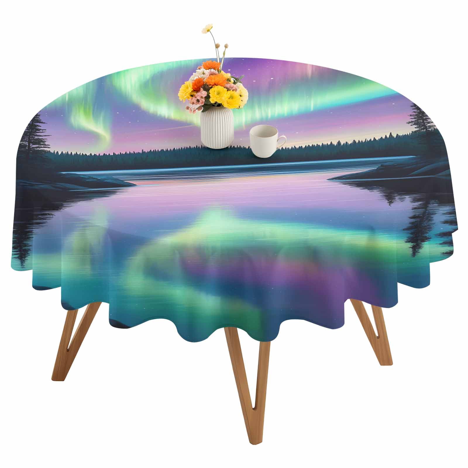 Colorful Aurora Round Tablecloth 54 inches Starry Sky Lake Nature ...