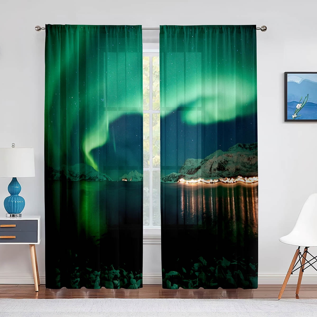 Colorful Aurora Tulle Curtains Beautiful Wonders of Nature Pattern ...