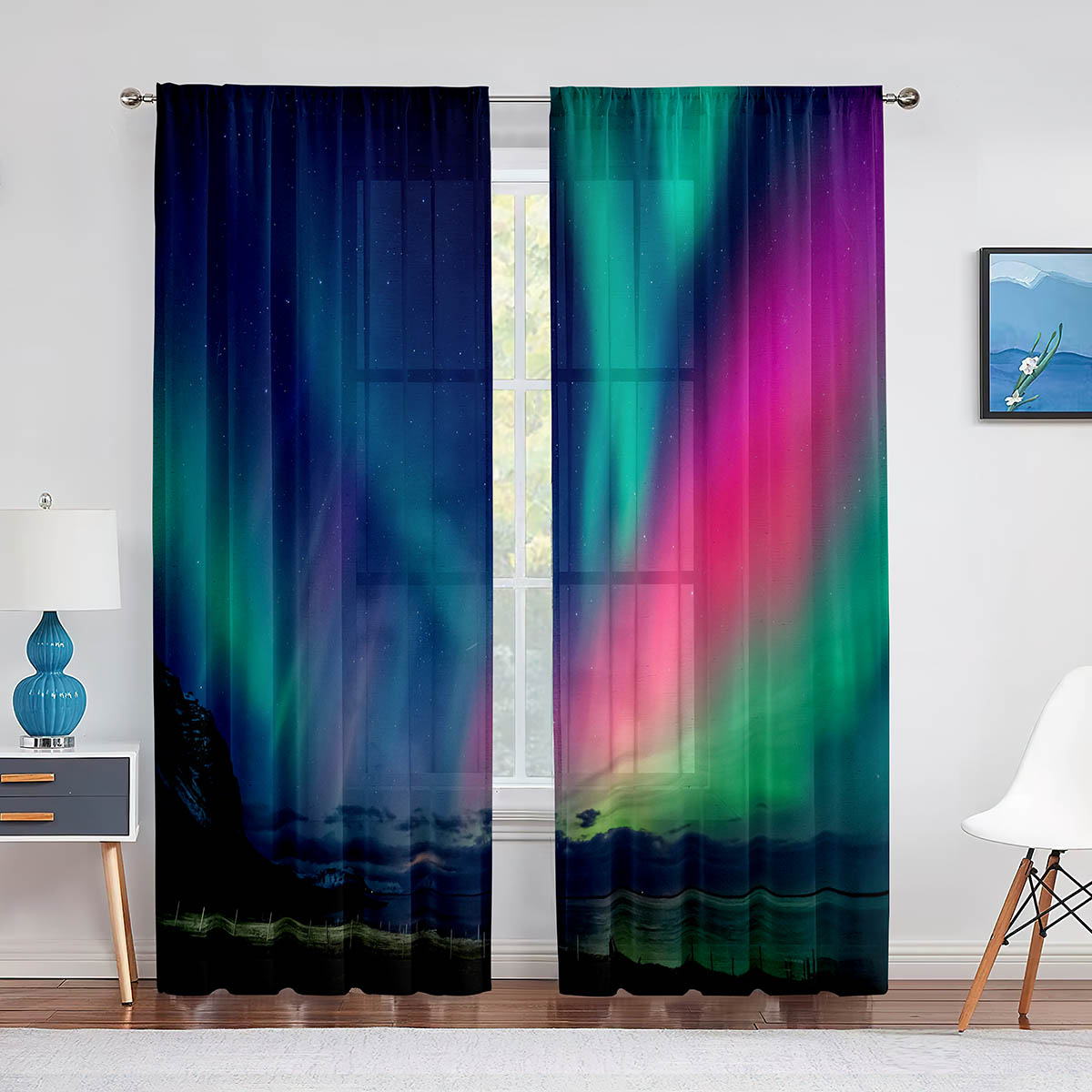 Colorful Aurora Tulle Curtains Beautiful Wonders of Nature Pattern ...