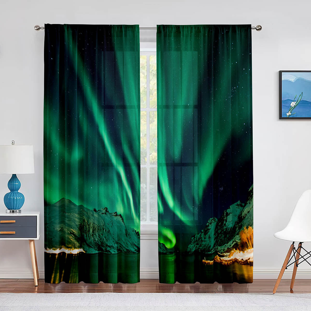 Colorful Aurora Tulle Curtains Beautiful Wonders of Nature Pattern ...