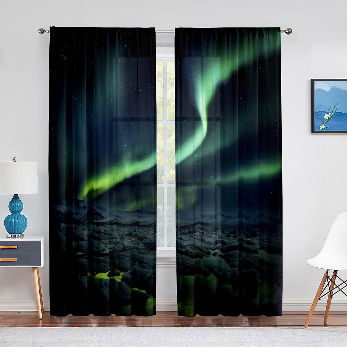 Colorful Aurora Tulle Curtains Beautiful Wonders of Nature Pattern ...