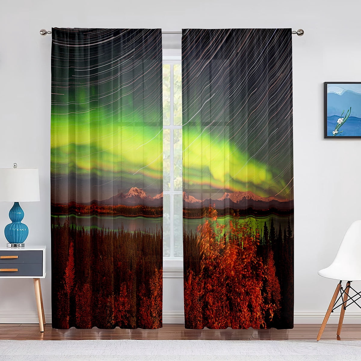 Colorful Aurora Tulle Curtains Beautiful Wonders of Nature Pattern ...
