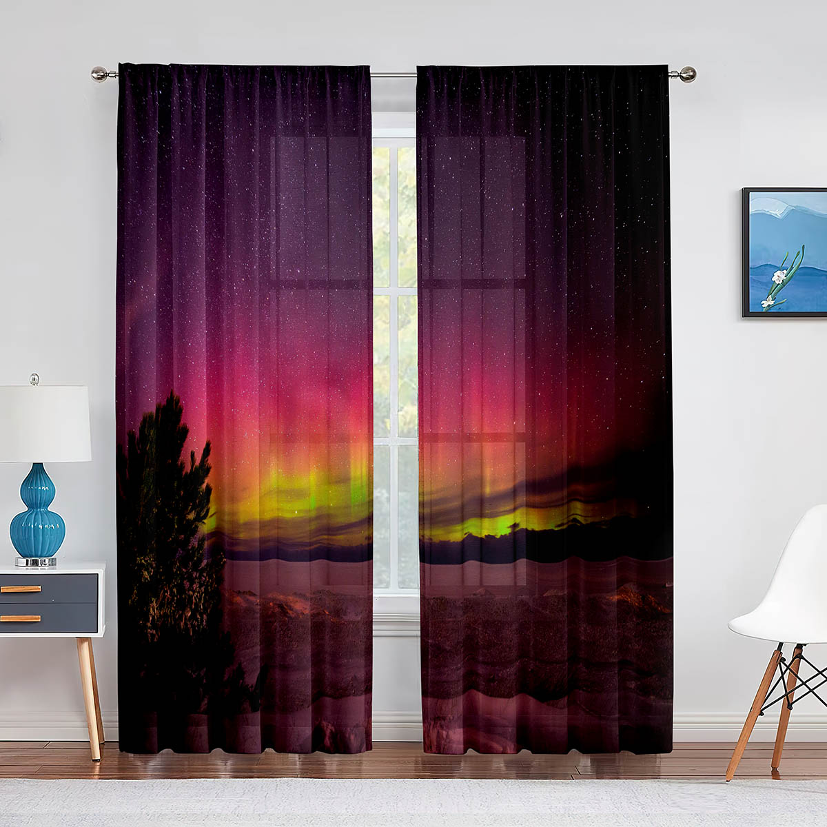 Colorful Aurora Tulle Curtains Beautiful Wonders of Nature Pattern ...