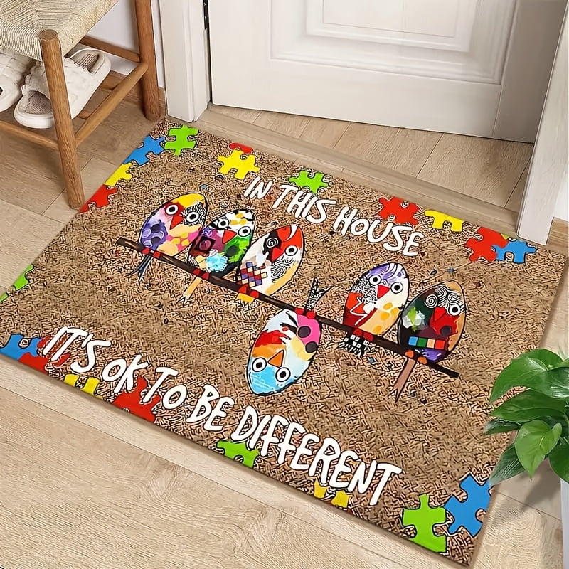 Colorful Autism Awareness Charming Bird Door Mat, Non-Slip, Machine ...