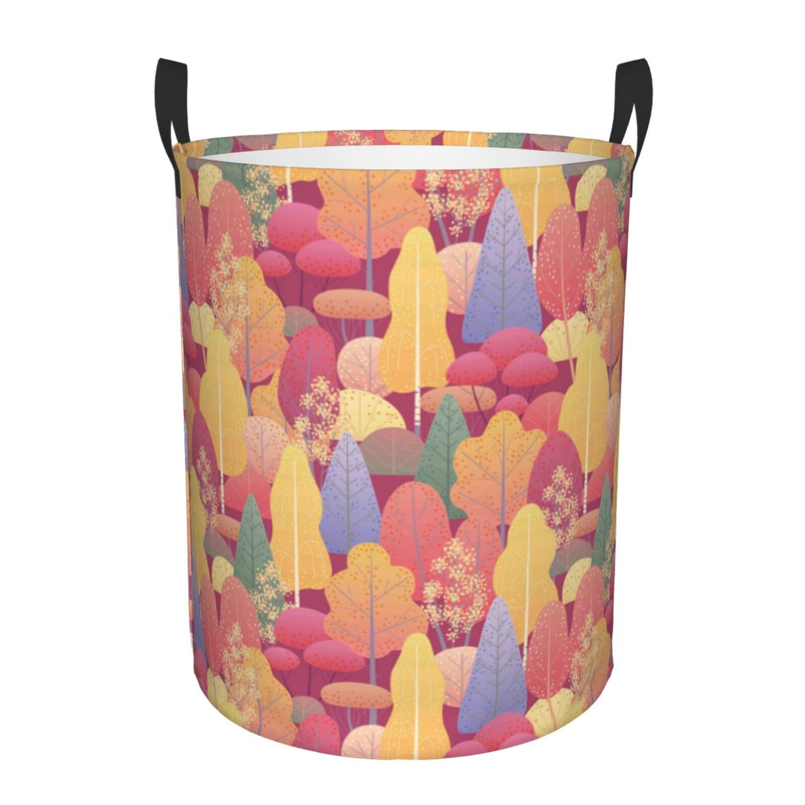 Colorful Autumn Forest Trees Laundry Basket with Handles - Freestanding ...