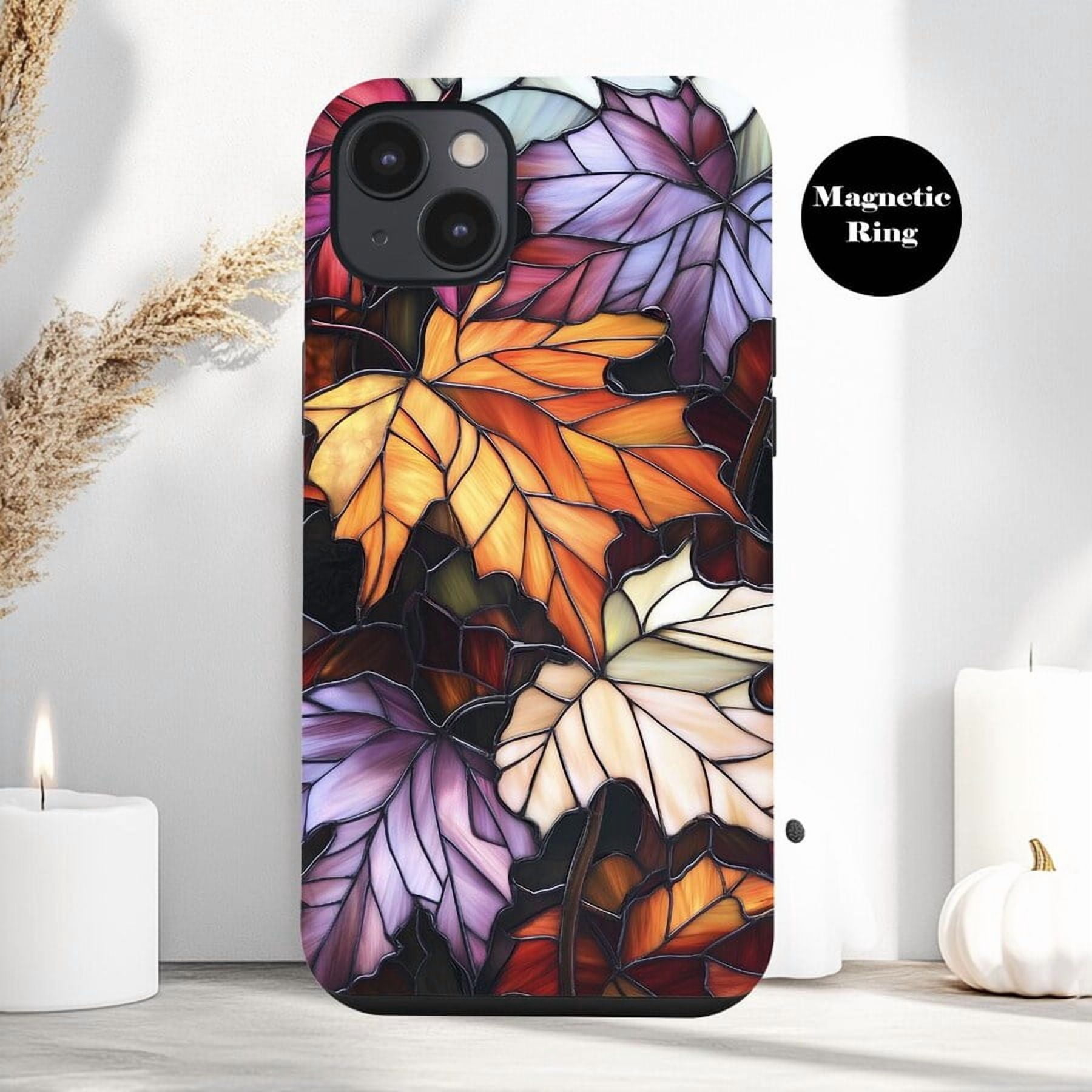 Colorful Autumn Leaf Art Stained Glass Mag-Compatible Phone Case 11 12 ...
