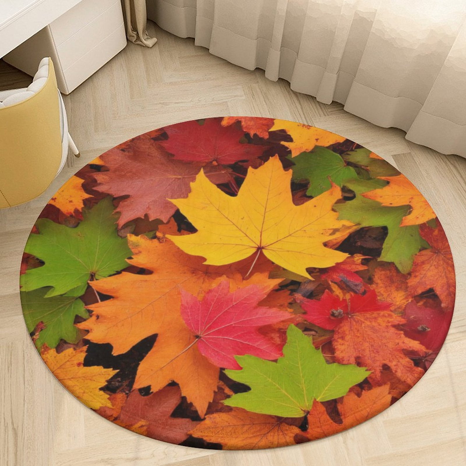 Colorful Autumn Leaves Pattern(1) Round Area Rugs for Bedroom Living ...