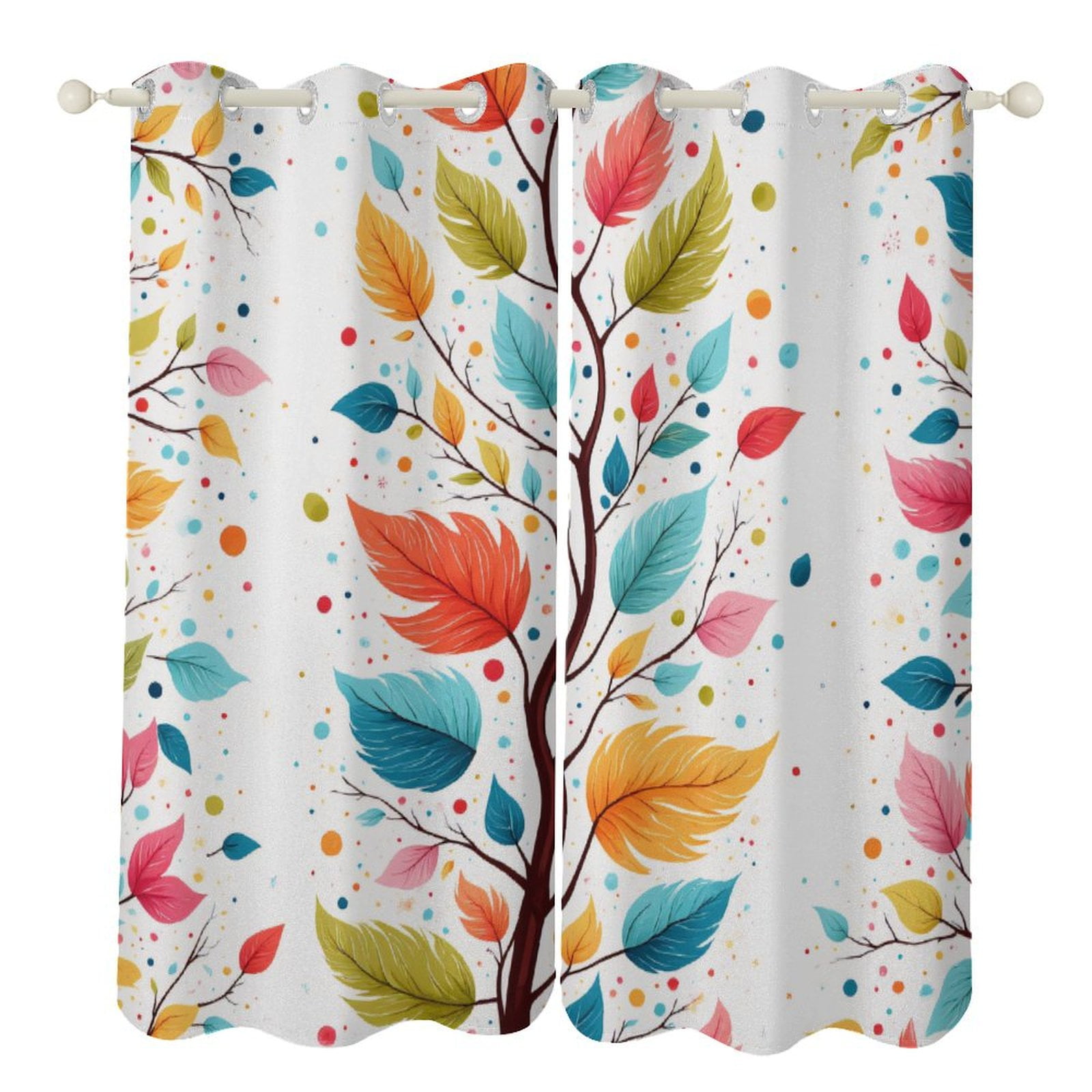Colorful Autumn Leaves Pattern 2 Panels Curtains for Bedroom Living ...