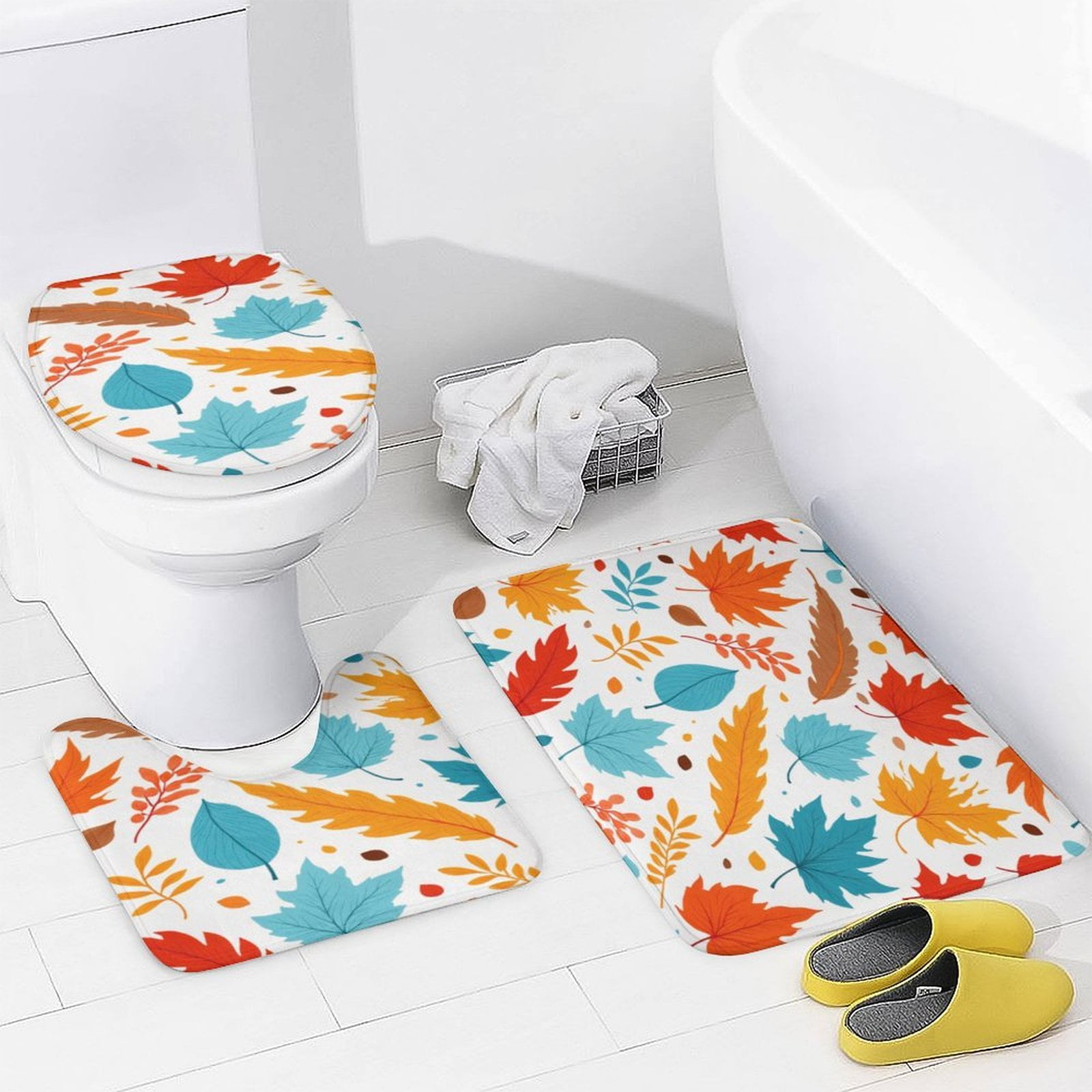 Colorful Autumn Leaves Pattern Bathroom Mats Sets 3 Piece, Bath Mat ...