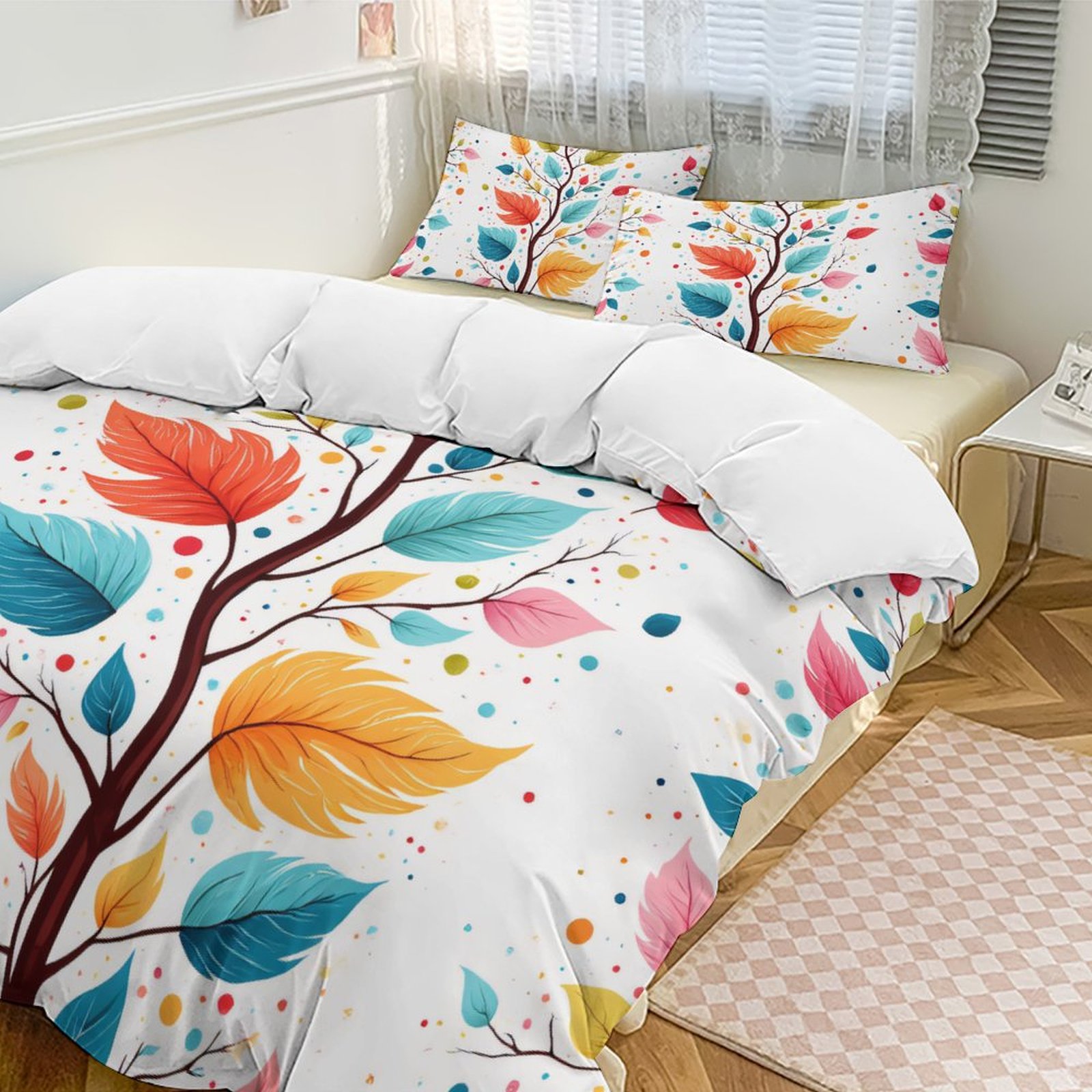 Colorful Autumn Leaves Pattern Duvet Cover Set Themed Multicolor ...