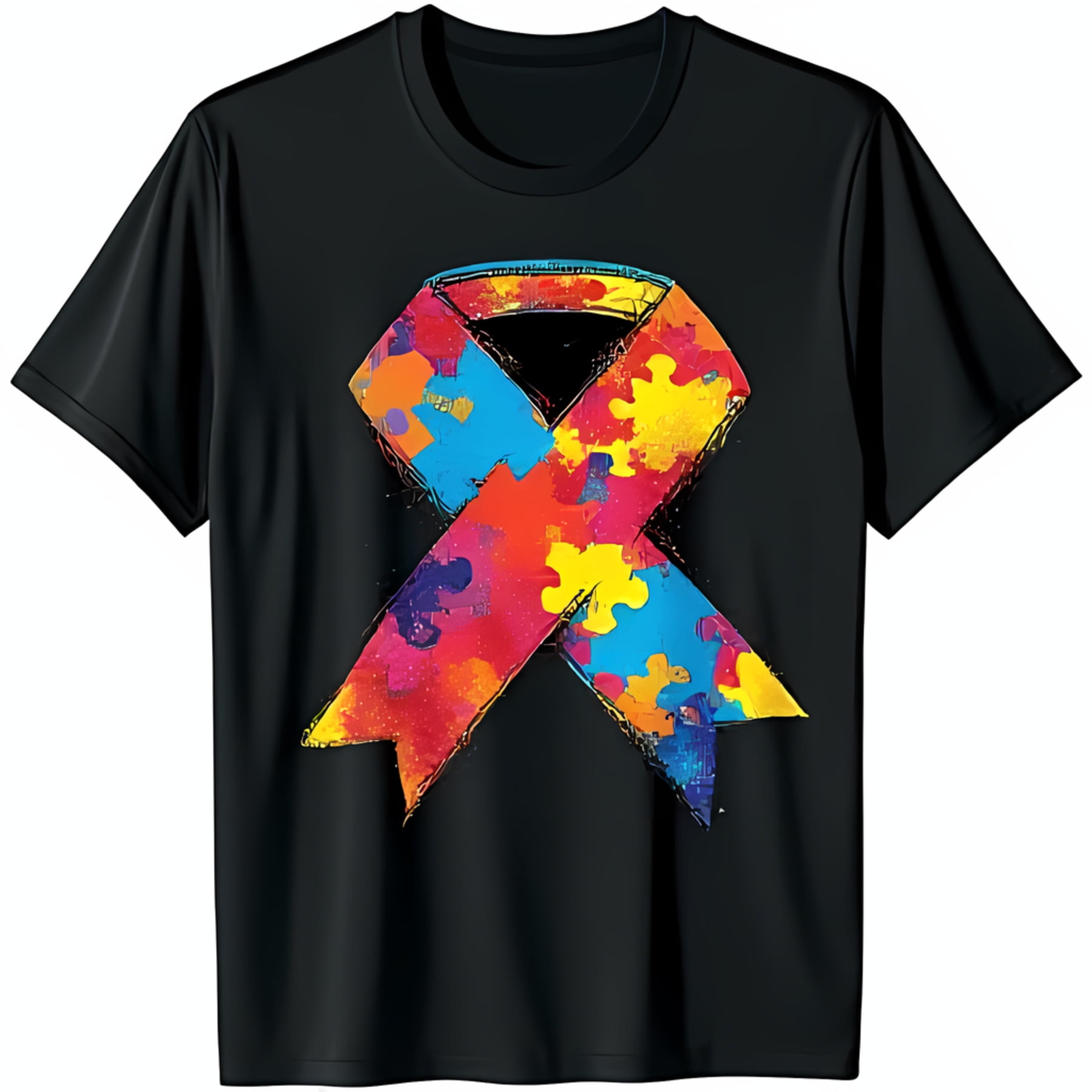 Colorful Awareness Ribbon T-Shirt Black Tee with Piece Design - Walmart.com