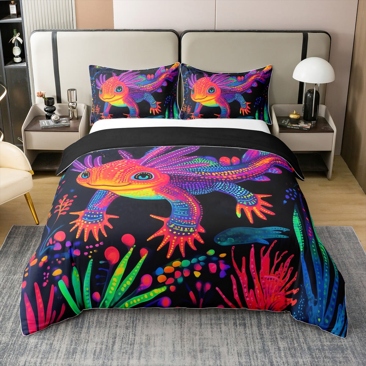 Colorful Axolotl 100% Cotton Duvet Cover Full Size,Rainbow Ombre Marine ...