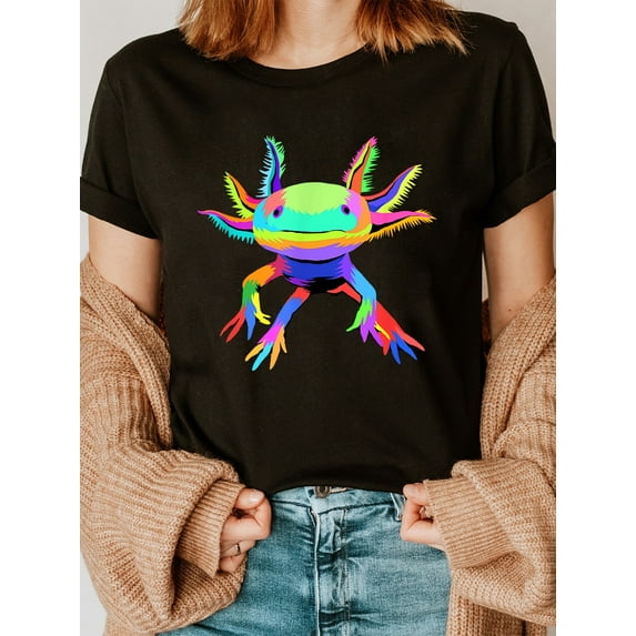 Colorful Axolotl Graphic Fun and Vibrant Animal Design Womens T shirt ...