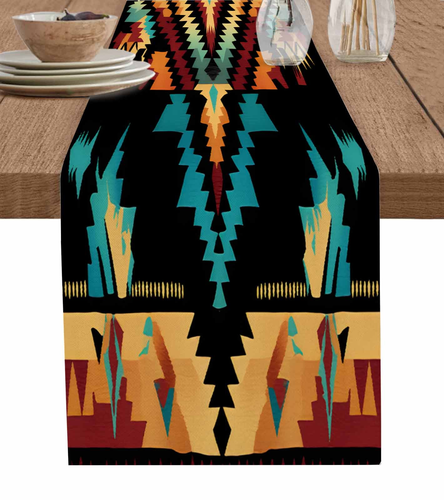 Colorful Aztec Table Runner-Cotton Linen- 36 Inch Holiday Dresser ...
