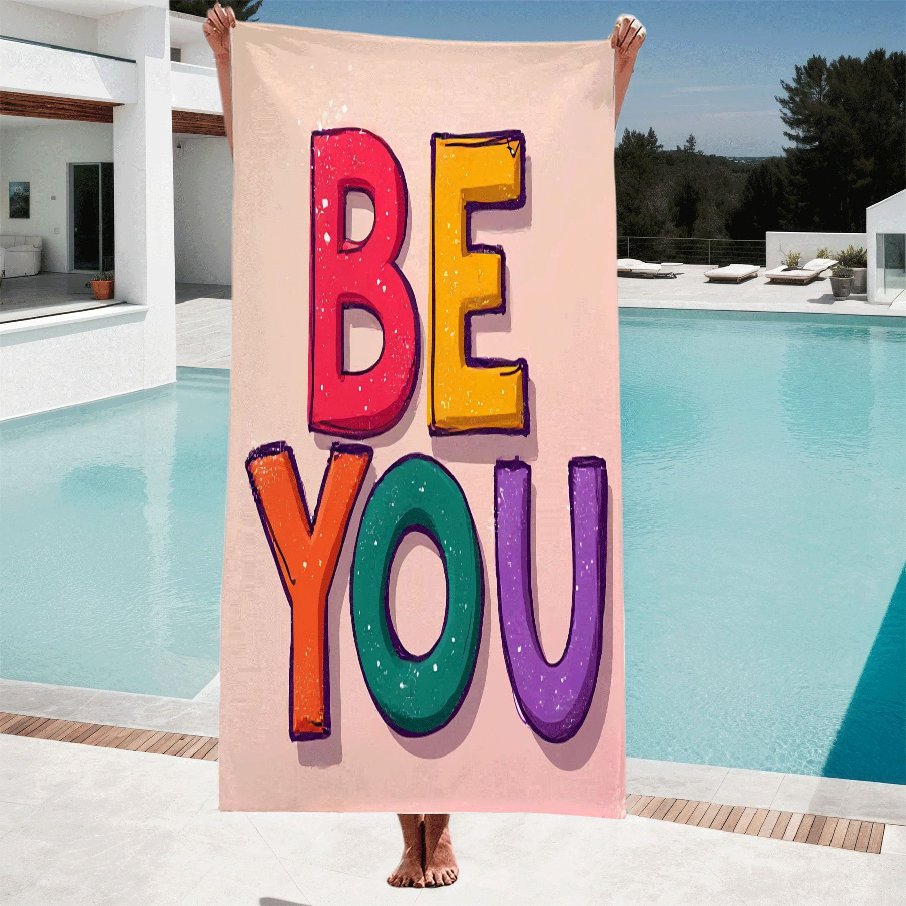 Colorful ' BE YOU ' Inspirational Beach Towel - Vibrant Letters Light ...