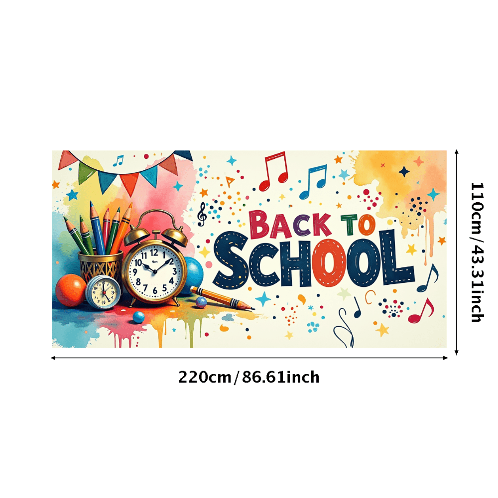 Colorful Back to School Themed Banner with Alarm Clock Pencils and ...
