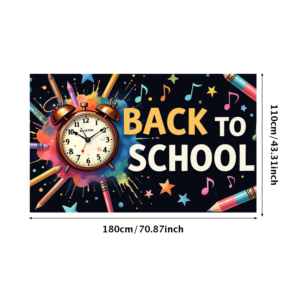 Colorful Back to School Themed Banner with Alarm Clock Pencils and ...