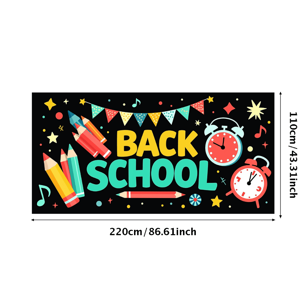 Colorful Back to School Themed Banner with Alarm Clock Pencils and ...