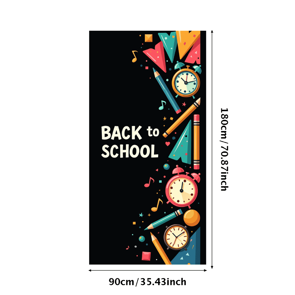 Colorful Back to School Themed Banner with Alarm Clock Pencils Compass ...