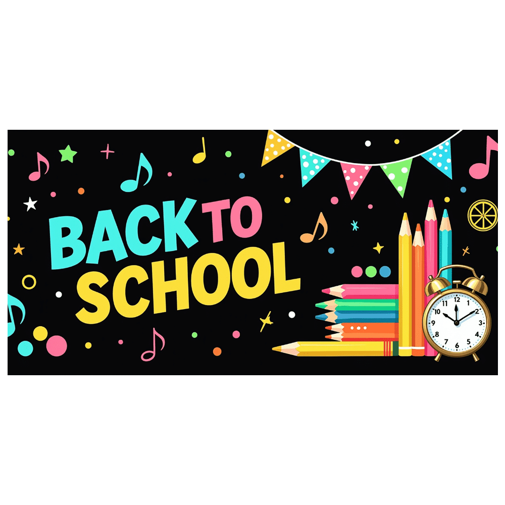 Colorful Back to School Themed Banner with Alarm Clock Pencils and ...