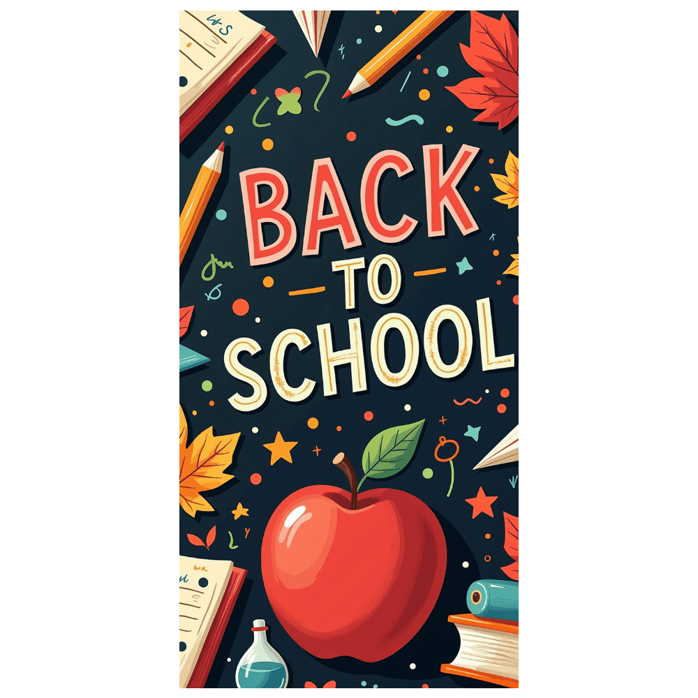 Colorful Back to School Themed Banner with Apple Pencils Leaves and ...