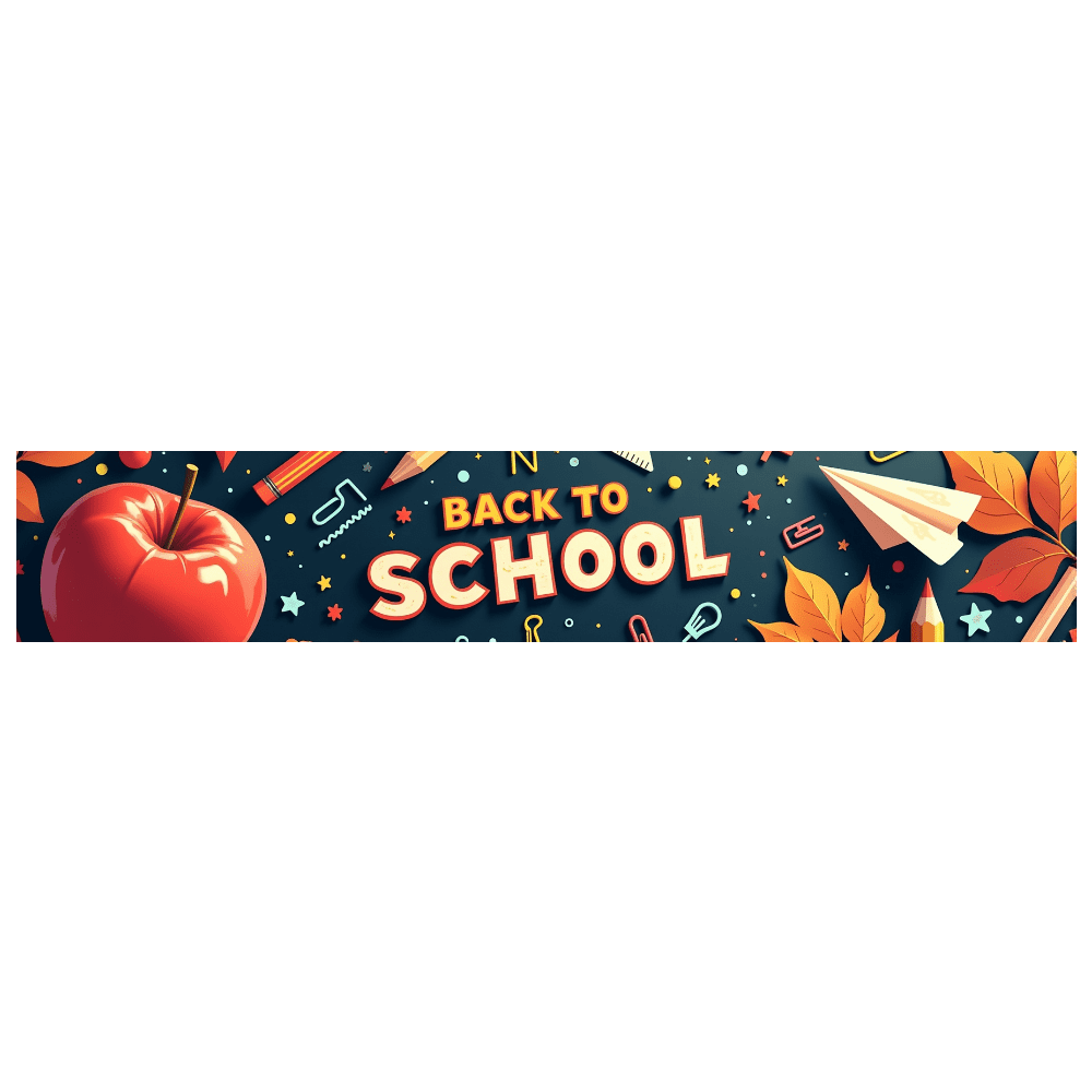 Colorful Back to School Themed Banner with Apple Pencils Leaves and ...