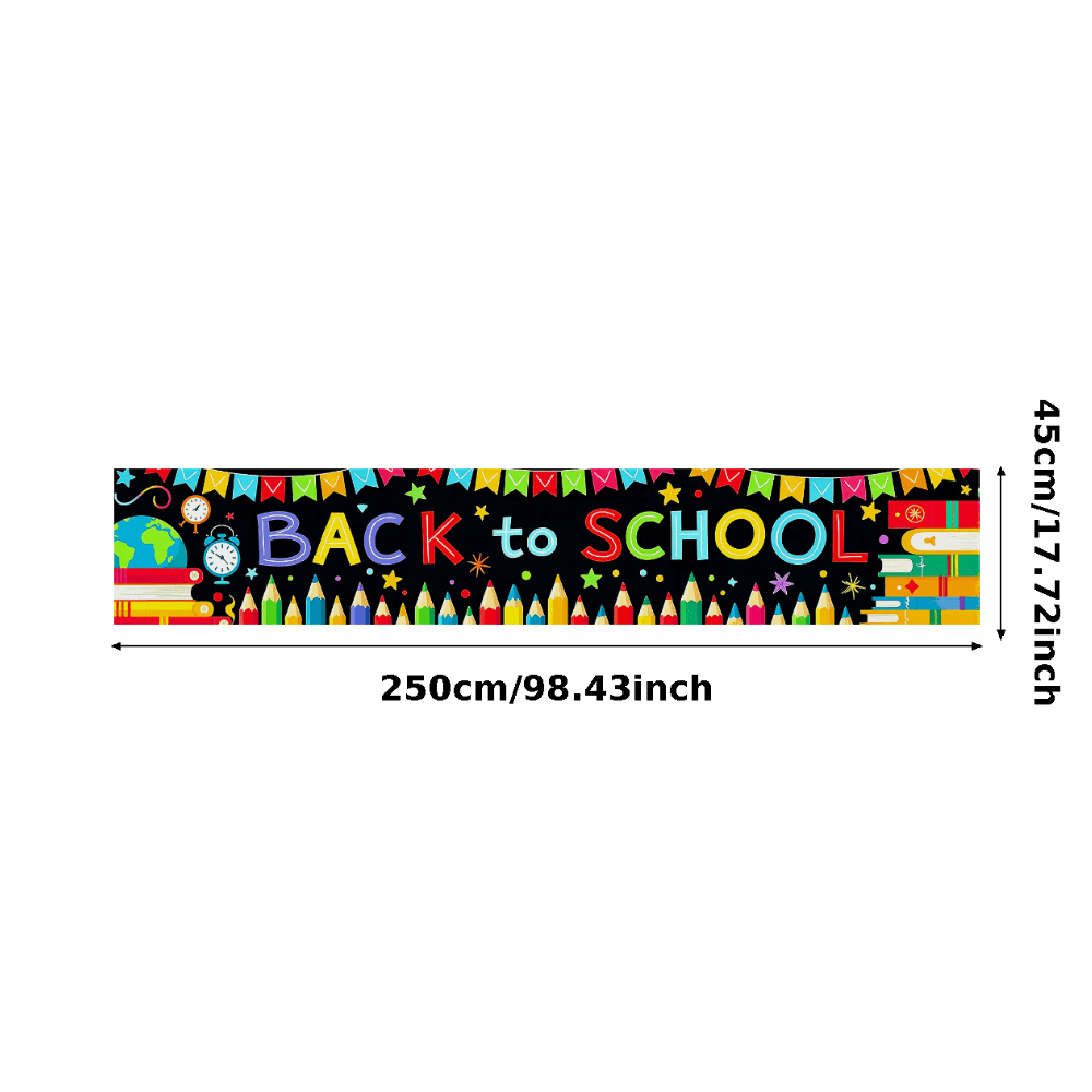 Colorful Back to School Themed Banner with Books Pencils Clocks Stars ...