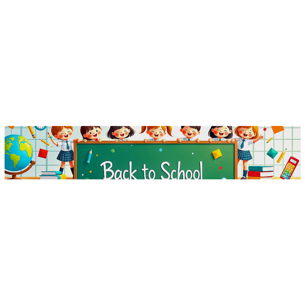 Colorful Back to School Themed Banner with Kids and School Supplies ...