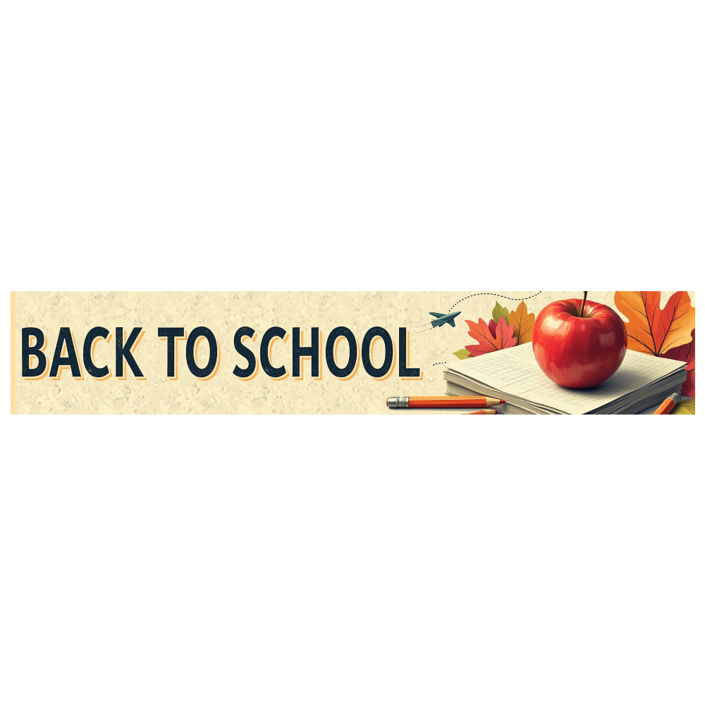 Colorful Back to School Themed Banner with Leaves Pencils Apple and ...