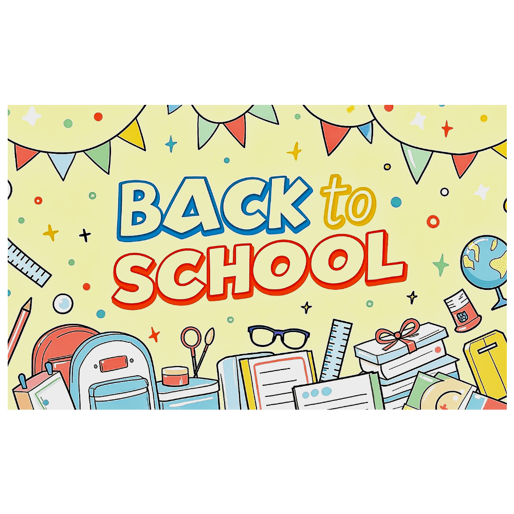 Colorful Back to School Themed Banner with School Supplies Elements ...