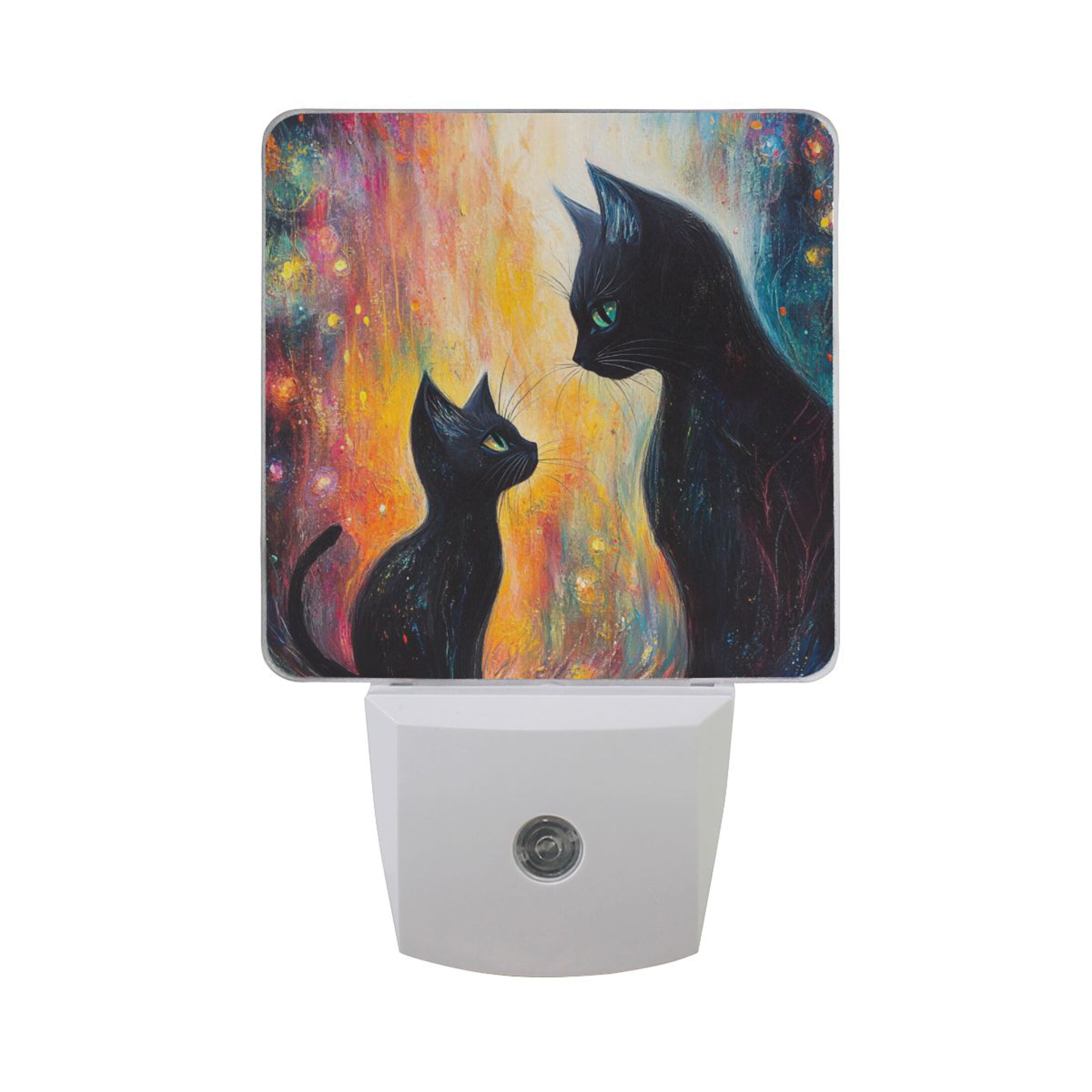 Colorful Background Two Black Cats LED Night Light with Smart Sensor ...