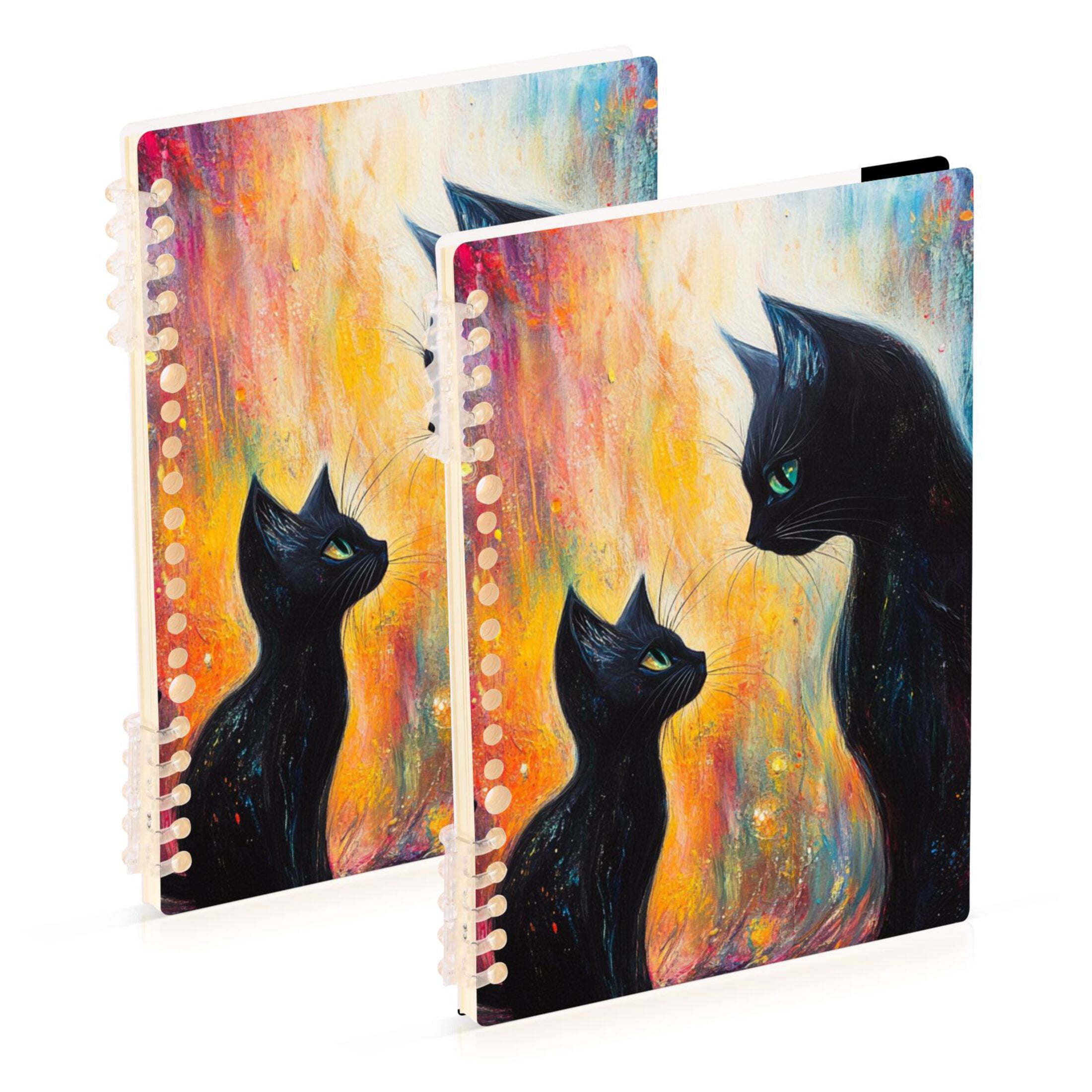 Colorful Background Two Black Cats Notebook Detachable Coil Notebook ...