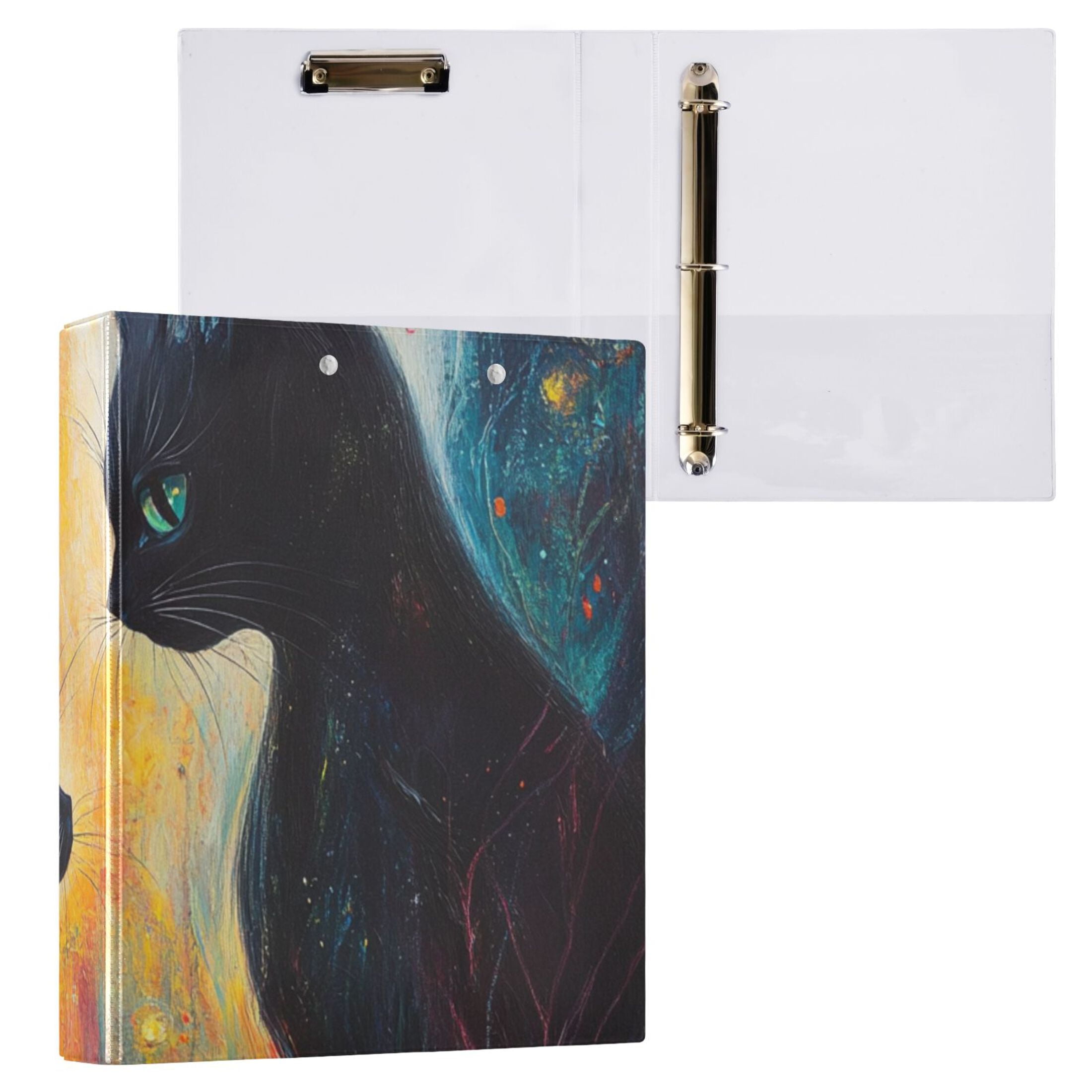 Colorful Background Two Black Cats Round Ring Binder 3 Rings 1.5 ...