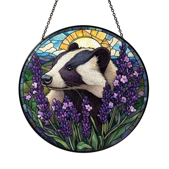 Colorful Badger in Lavender Field Stained Glass Suncatcher – Window ...