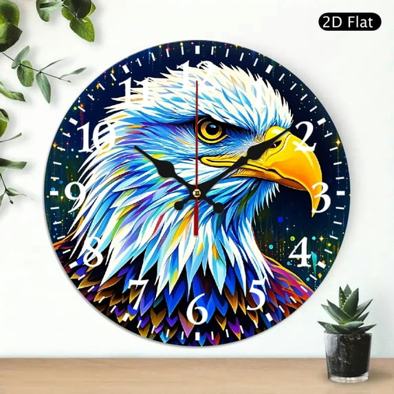 Colorful Bald Eagle Pattern Wall Clock, Silent Non-Ticking Decorative ...